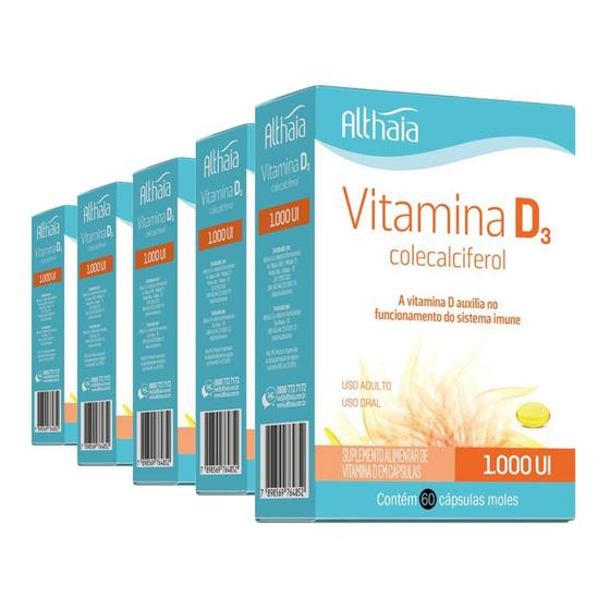 Kit 5 Vitamina D3 Colecalciferol 1000ui Althaia 60 cápsulas - Vitaminas ...