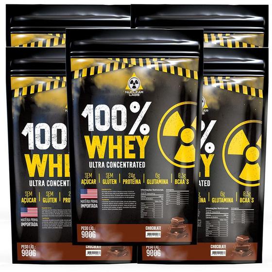 Kit 5 Whey Protein 100% Ultra Concentrado 4,5K Chocolate - Nuclear Labs ...