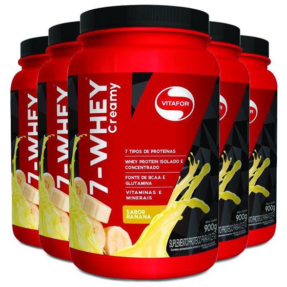 Kit 5 Whey protein 7-Whey Vitafor banana 900g - Massa Muscular ...