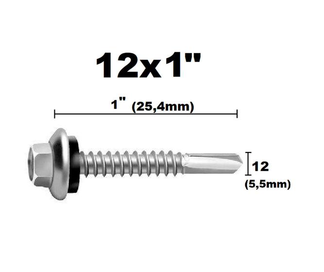 Kit 50 Peças Parafuso Auto Brocante 12x1 (5,5x25,4mm) Sextavado Telha ...
