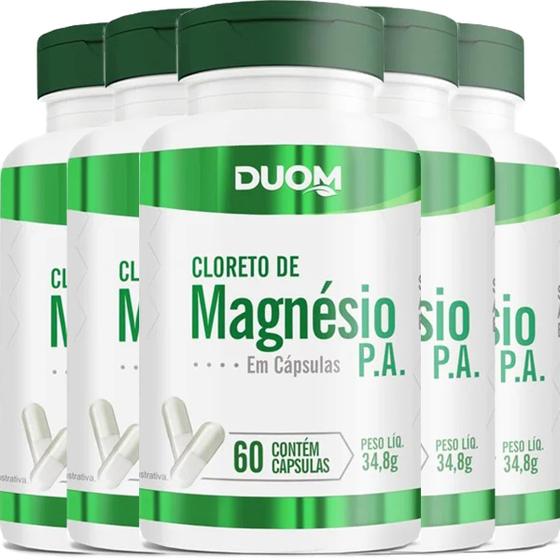 KIT 5x Cloreto De Magnésio P A - 60 Cápsulas 580mg - Duom - Cloreto de Magnésio / Magnésio ...