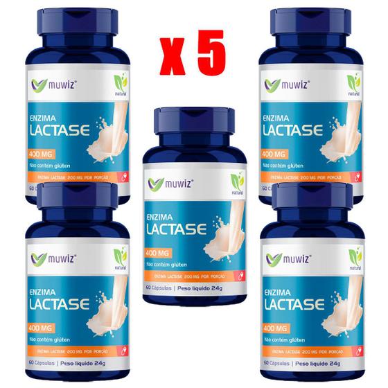Kit 5x Enzima Lactase Muwiz 60 Cápsulas 400mg - P/ Intolerância à ...