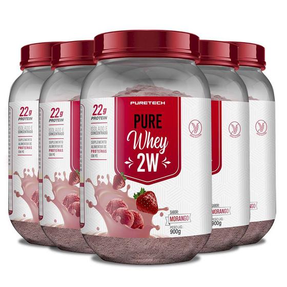 Kit 5x Whey Protein 2W 900g - Puretech - Massa Muscular - Magazine Luiza