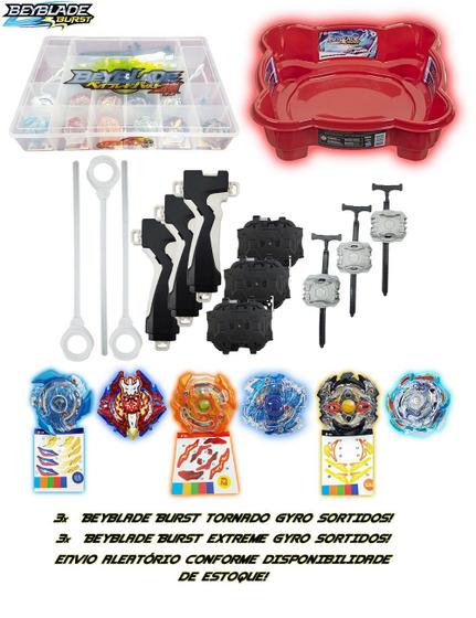 Kit 6 Beyblade Burst + 6 Lançadores 3 Grip + Arena Beystadium + Maleta ...