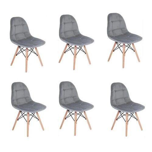 Kit 6 Cadeiras botonê estofada veludo base madeira cinza velvet ...