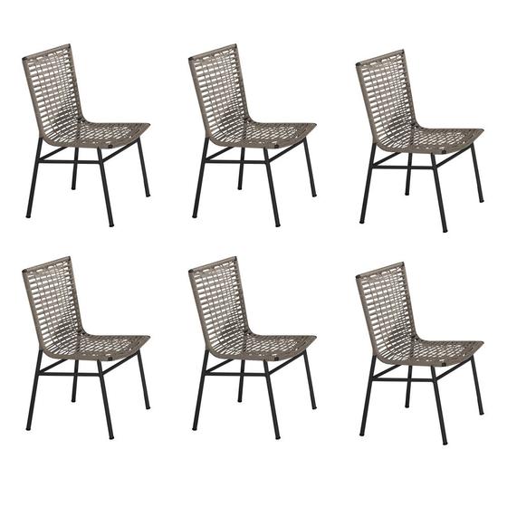 Kit 6 Cadeiras em Corda Náutica Rami e Alumínio Preto Veneza para Área Externa - METAL ART ...