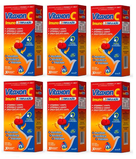 Kit 6 caixas Vitaxon C Tripla Ação Imuno 30 Comprimidos ( vitamina C +D ...