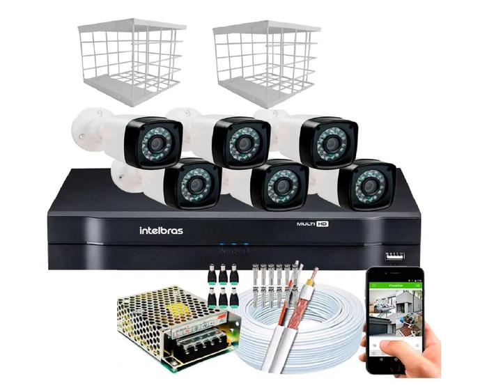 Kit 6 Câmeras + DVR Intelbras + Câmeras HD 720p 20m Infra + Fonte ...
