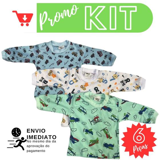 kit 6 camiseta manga longa bebê camisetinha menina menino envio ...