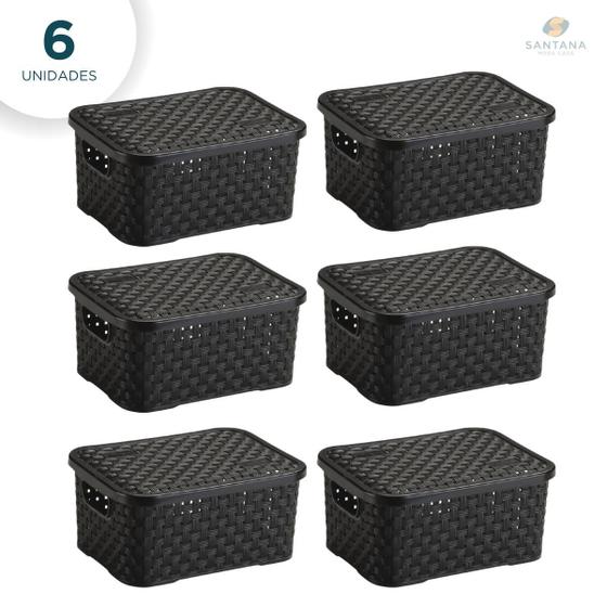 Kit 6 Cesto Organizador Multiuso Rattan PP C/ Tampa - Nitron - Cesta e Cesto Organizador ...