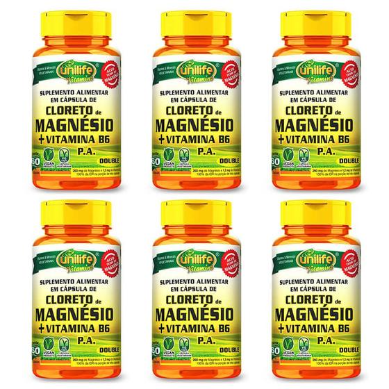 Kit 6 cloreto de magnésio pa + b6 60 caps 800 mg unilife - Cloreto de Magnésio / Magnésio ...