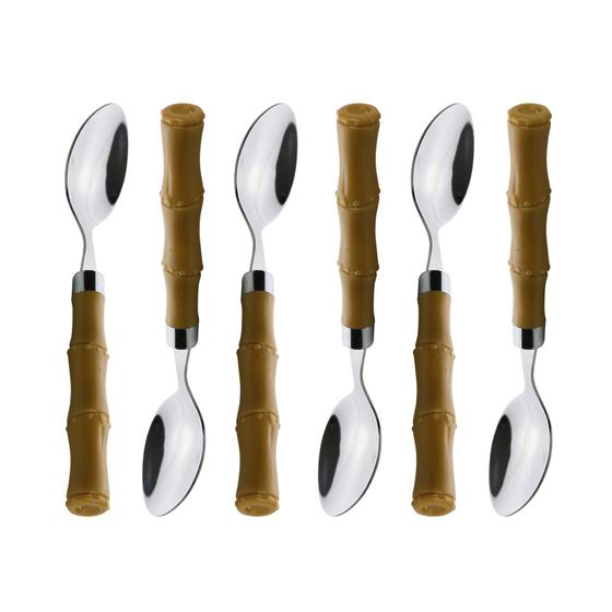 Kit 6 colheres café aço inox cabo plástico bambu basic 15,5cm lyor ...