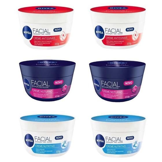 Kit 6 Creme Facial Nivea Noturnonutritivoantissinais 100g Anti Idade Facial Magazine Luiza