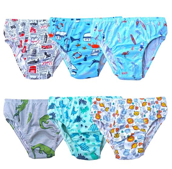 Kit 6 Cuecas Slip infantil Lisa e Estampas Divertidas Cores Sortidas ...