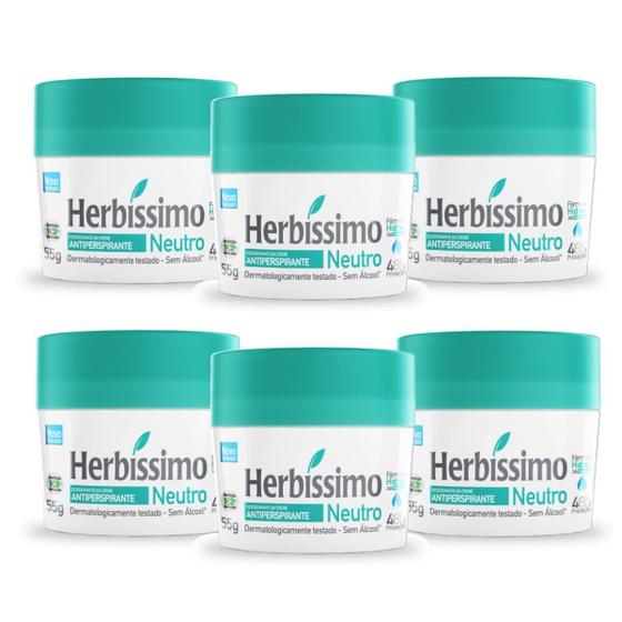 Kit 6 desodorante creme herbissimo neutro antitranspirante 55g ...