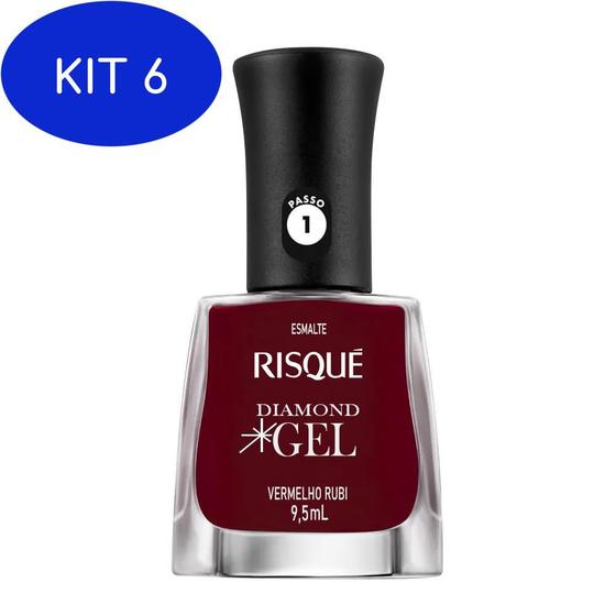 Kit 6 Esmalte Risque Diamond Gel Vermelho Rubi Cremoso 9,5ml - Esmalte ...