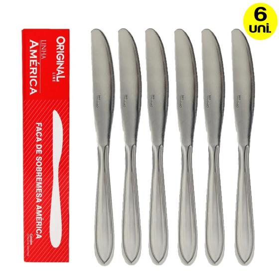 Kit 6 Facas de Mesa Em Aço Inox Original Line America - Faca de Mesa ...