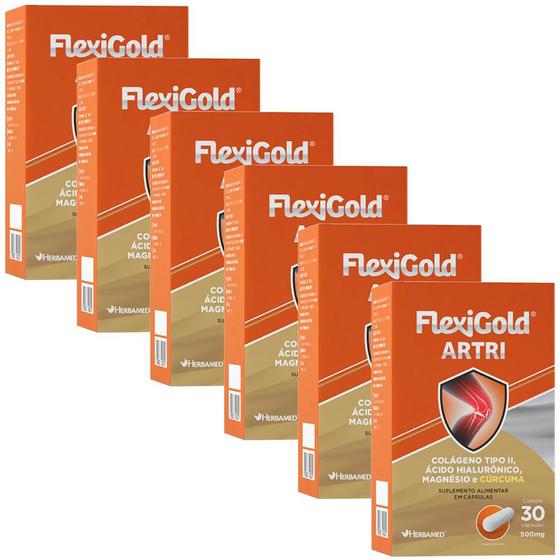 Kit 6 FlexiGold Artri 30 Cápsulas Herbamed - Colágeno - Magazine Luiza