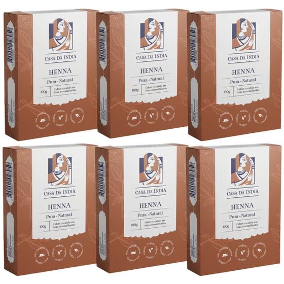 Kit 6 Hennas Indiana Pura 100% Natural para os Cabelos, 100g cada cada ...