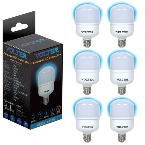 Kit 6 Lâmpadas Led Bulbo 30w Volter Branco Frio 6500k Alta Potência Cor ...