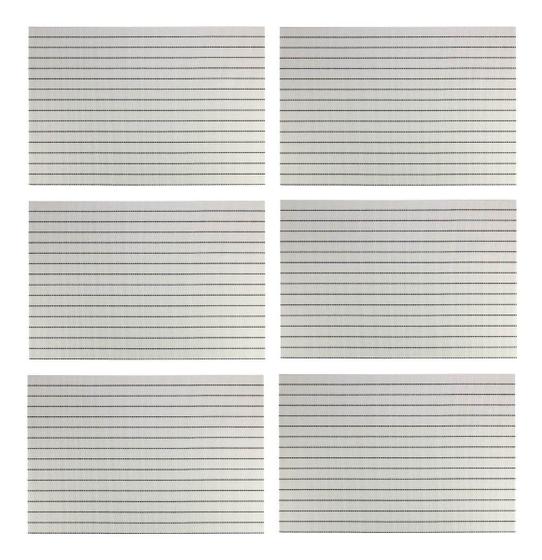 Kit 6 Lugar Jogo Americano Branco Listra Preta Retangular - Universal ...