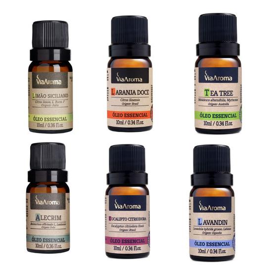 Kit 6 Óleos Essenciais Via Aroma: Tea tree (Melaleuca), Laranja ...