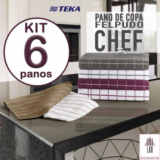 Kit 6 Panos de Prato Copa Chef Teka Premium Atoalhado 100% Algodão 45x70cm - Pano de Prato ...