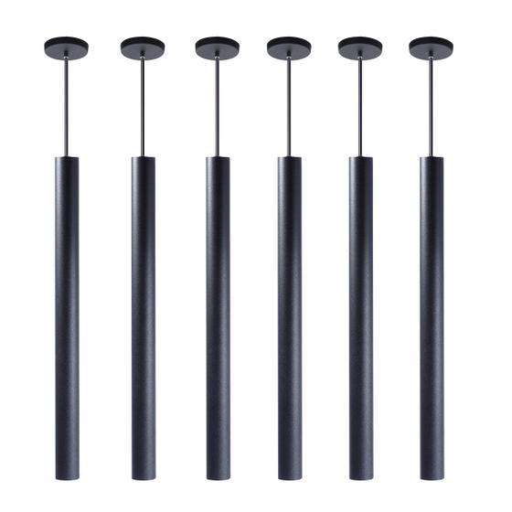 Kit 6 Pendente Tubo Preto 50cm Canopla 6cm LED Branco Frio - Iluminar ...