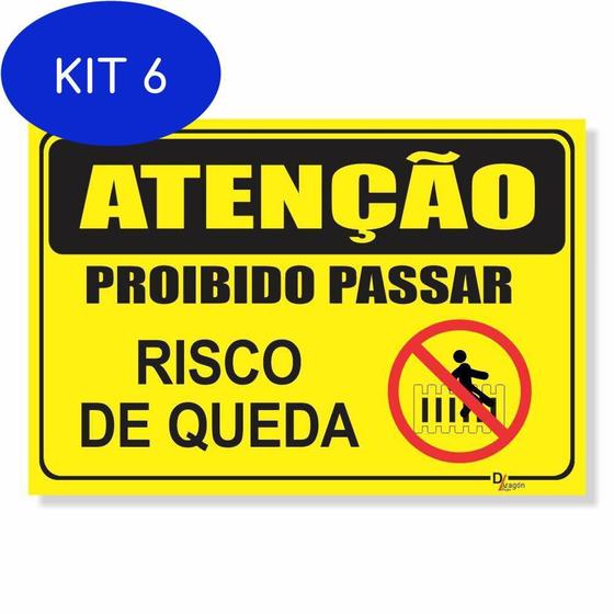 Kit 6 Placa De Sinalização Atenção Proibido Passar - Ps1Mm 10X14Cm - D ...