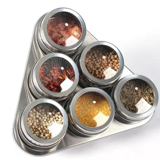 kit 6 porta condimento de tempero inox magnético geladeira bancada ...