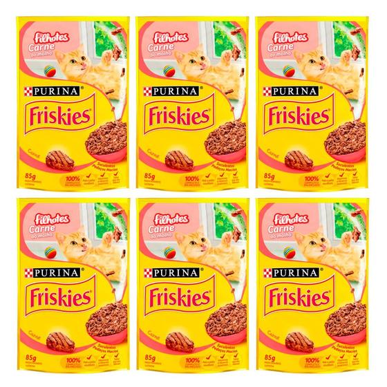 Kit 6 Ração para Gatos Friskies Filhotes Sachê Sabor Carne ao Molho com ...