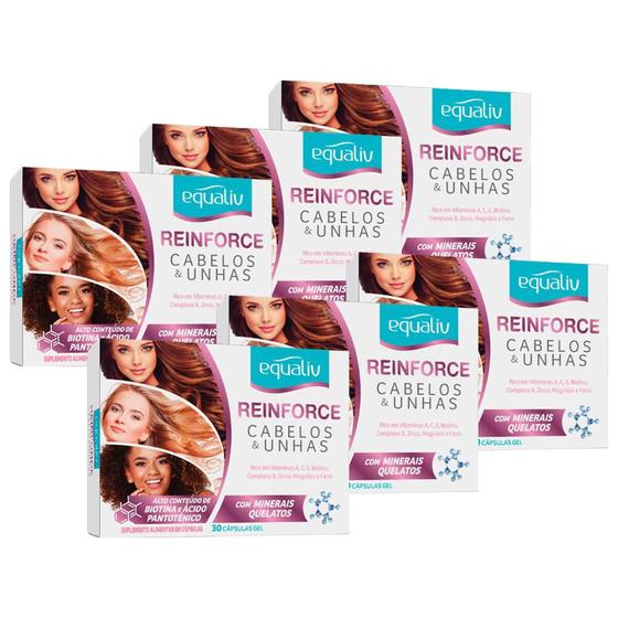 Kit 6 Reinforce Cabelos e Unhas 30 Cápsulas Equaliv - Nutricosméticos ...