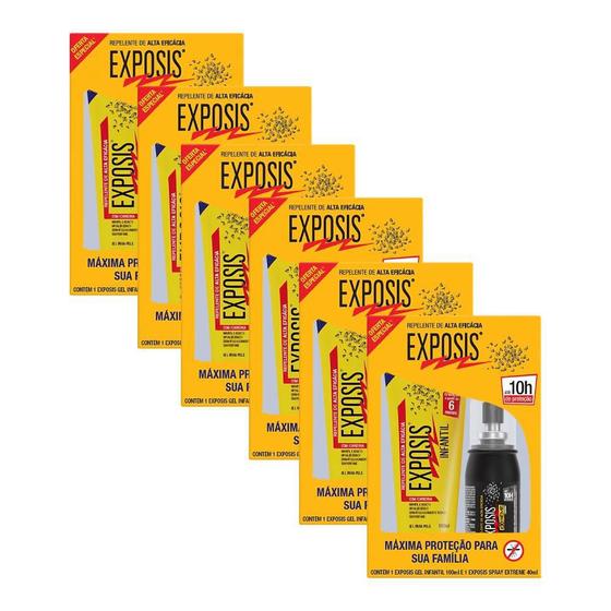 Kit 6 Repelente Spray Exposis Extreme 40ml + 6 Gel Infantil sem Perfume ...