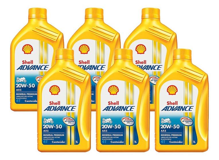 Kit 6 Shell Advance 20w50 4t Ax5 Mineral Api Sl Jaso Ma2. - Lubrificante para Moto - Magazine Luiza