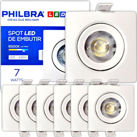 KIT 6 Spot de Embutir Direcionável LED 7W Quadrado Luz Branca - Philbra ...