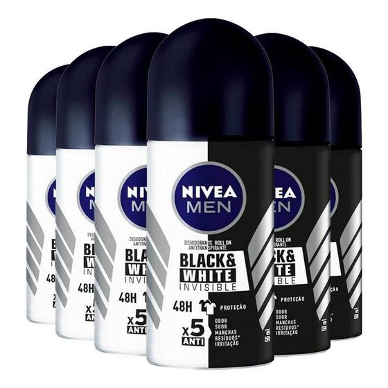 Kit 6 und.Desodorante Nivea Roll On Masculino Invisible Black White 50ml - Nivea For Men ...