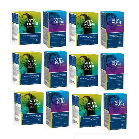 Kit 6 Vita Mune Cabelos 30Cáps +6 Vita Mune A-Z Homem 60Comp - Cimed - Multivitamínico ...