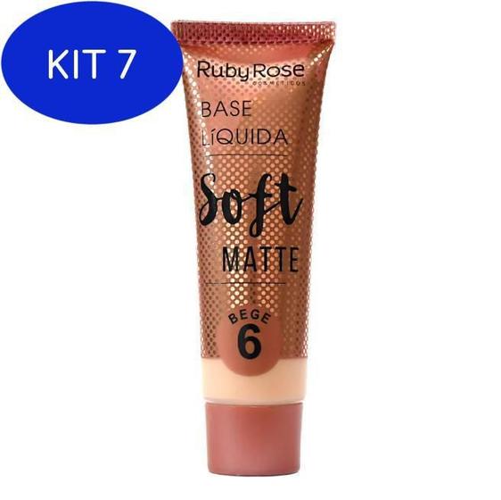 Kit 7 Base Liquida Soft Matte Bege 6 - Ruby Rose Hb 8050 - Base Facial - Magazine Luiza