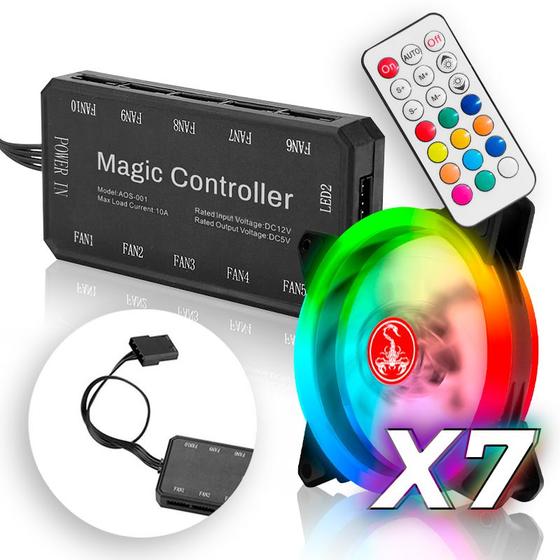 Kit 7 Fans Air Cooler de Gabinete PC RGB Controláveis por Controle ...