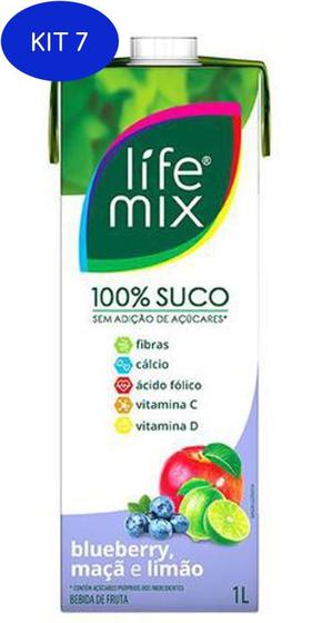 Kit 7 Suco 100% Fruta Blueberry, Maçã E Limão Life Mix 200Ml - Suco ...