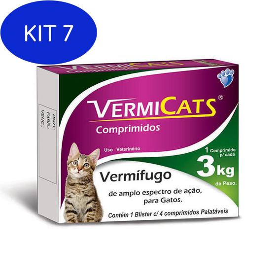 Kit 7 Vermifugo Vermicats 600Mg 3Kg Caixa Com 4 Comprimidos - Vermífugo ...