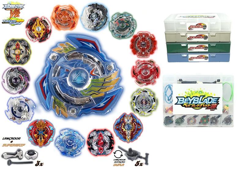 Kit 8 Beyblade Burst + 8 Lançadores + 3 Grip + Maleta Beyblade - Hasbro ...