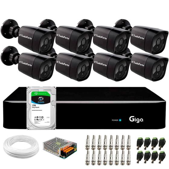 Kit 8 Câmeras Bullet Black Full HD 1080p Infra 20M Hvr Giga GS0481 Full ...