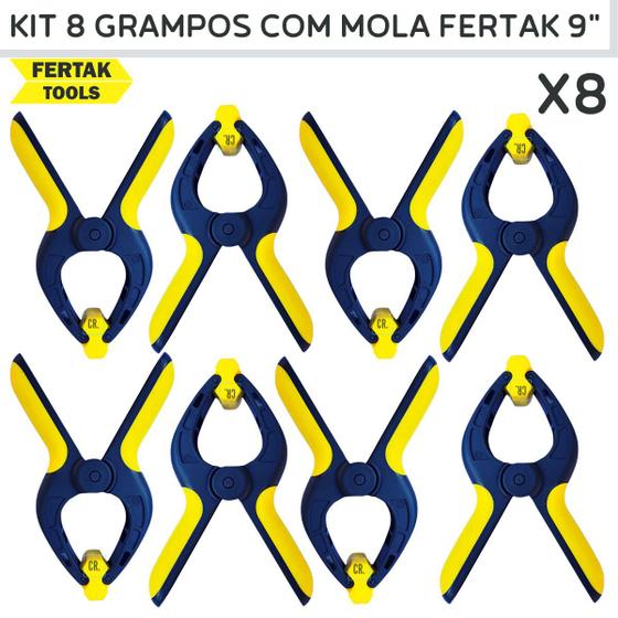 Kit 8 Grampos Com Mola Multiuso Fertak 9" Sargento Grampo Reforçado ...