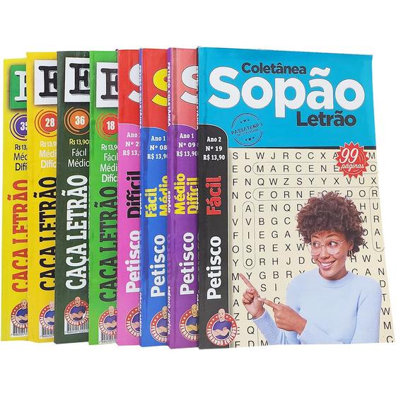 Kit 8 Livros Passatempos Coletânea Caça Palavras Exatas Sopão Letrão ...