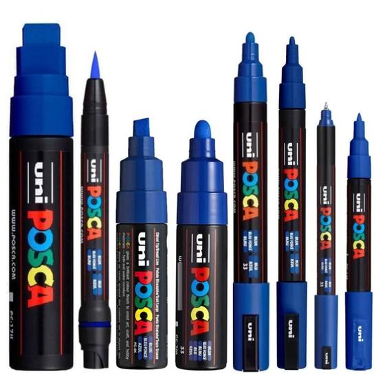 KIT 8 Posca Azul Completo PC-1M.1MR.3M.5M.7M.8K.17K.PCF-350 - Uni-ball ...