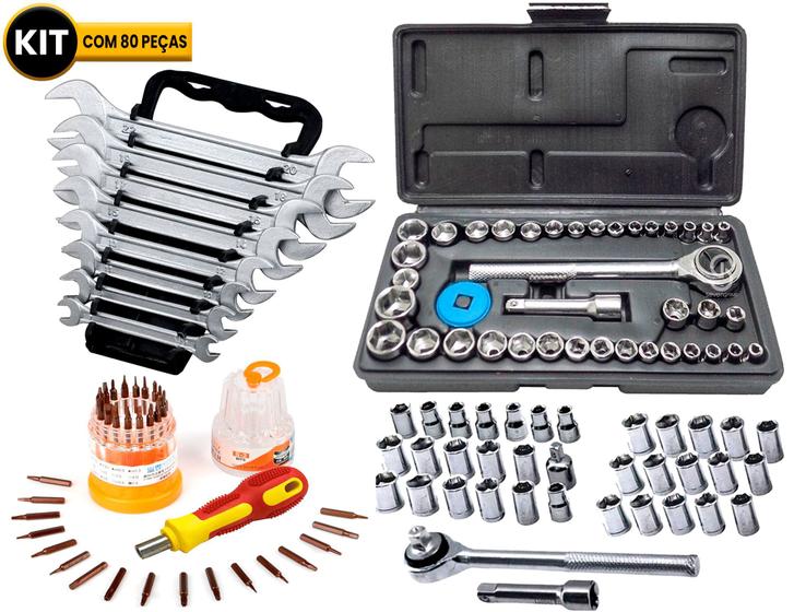 Kit 80pçs Ferramenta Chave Catraca Chave Fixa Chave Precisão - LUATEK ...