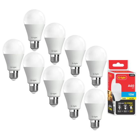 Kit 9 Lâmpada LED Bulbo 15w 1311 Lumens Alta Potência Luz Branco Quente 3000K Autovolt 100V/240V ...