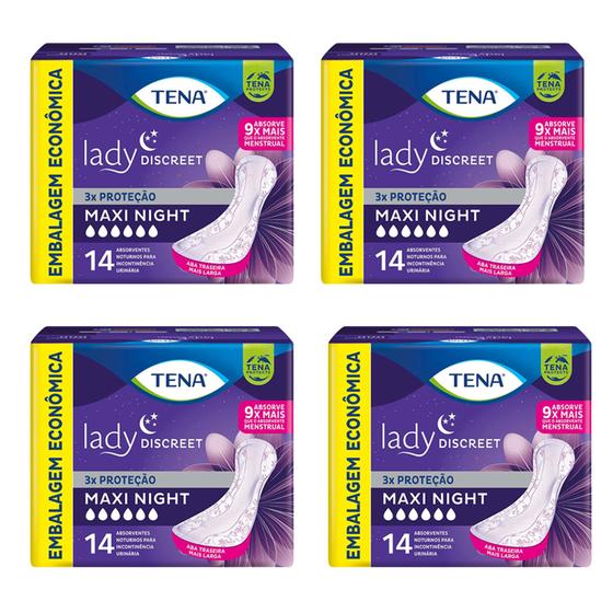 Kit Absorvente Tena Lady Maxi Night 4 Pacotes Com 14 Unid - Acessórios ...