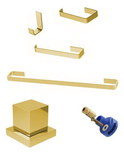 Kit Acessórios Banheiro Dourado + 1 Acab Dourado Base Docol - Titanium ...